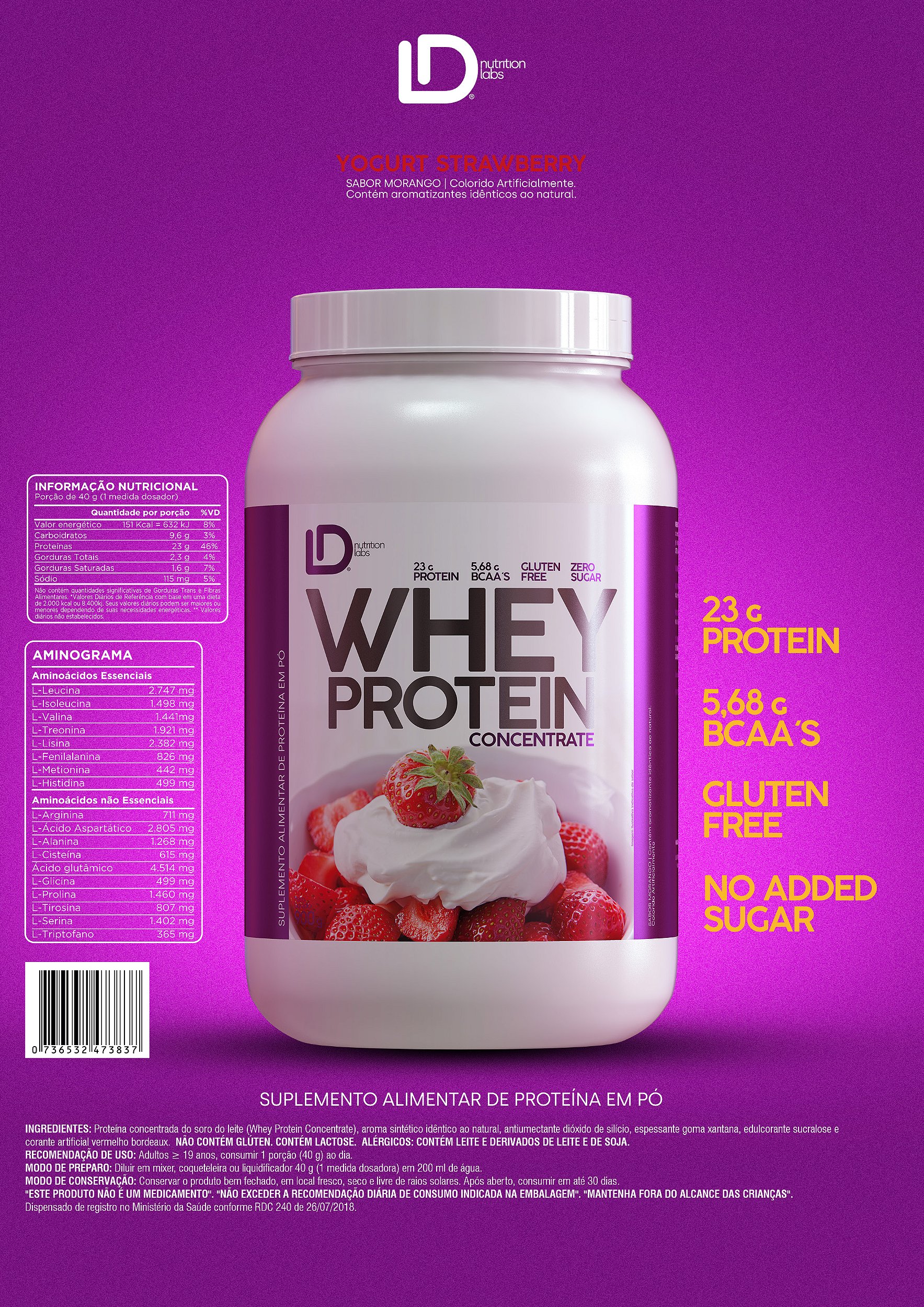 LD WHEY PROTEIN CONCENTRATE 900G - YOGURT STRAWBERRY - LD NUTRITION LABS