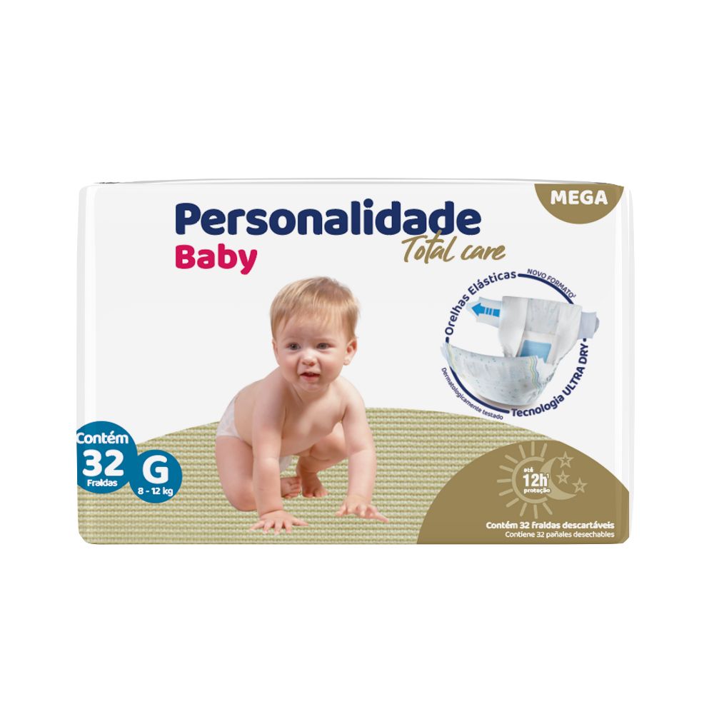 Fralda Personalidade Baby Total Care Mega (Orelhas Elásticas) 6 Pacotes ...