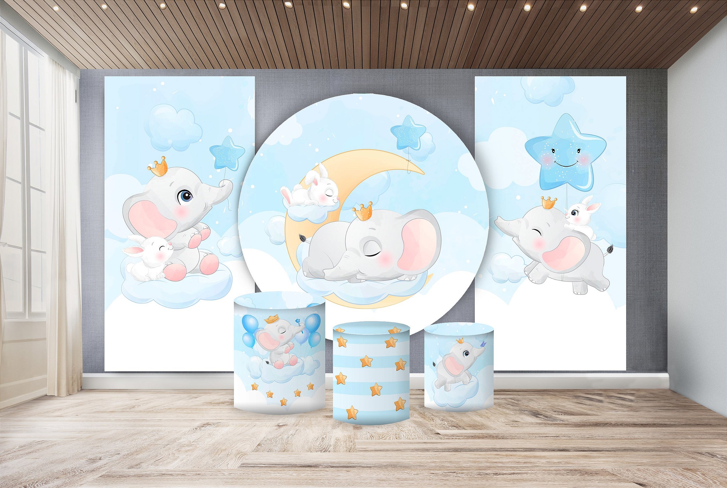 Super Kit Painel De Festa e Capas de Cilindro Elefantinho Lua - Sublime Sonhos: Painel de Festa ...