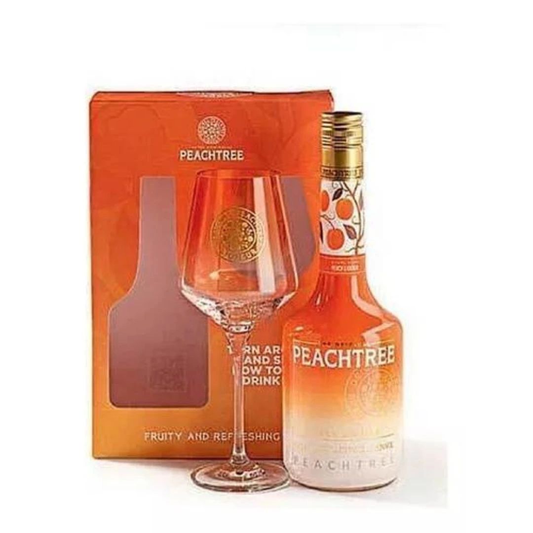 Kit Licor Fino De Pêssego Peachtree Garrafa 700ml + Taça - Bebida In Box