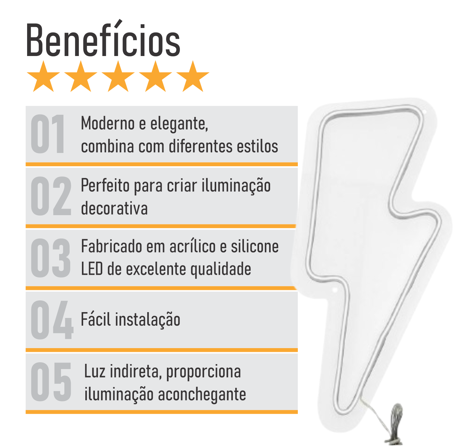 Painel Luminoso Letreiro Criativo RAIO - Neon LED Branco - Trybo Design ...