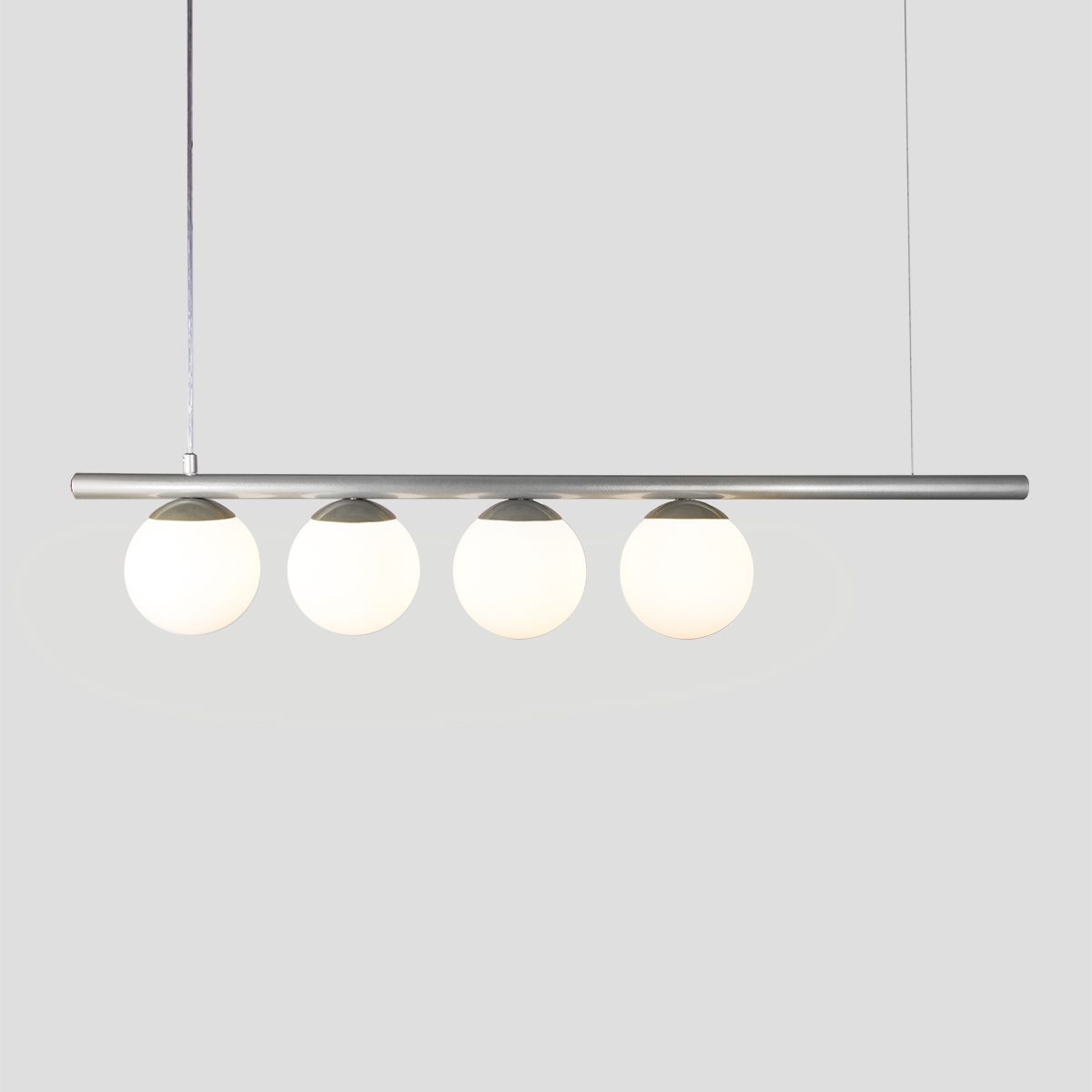 Lustre Pendente Figo PRATA - 4 Globos Esfera de Vidro Branco - Trybo ...