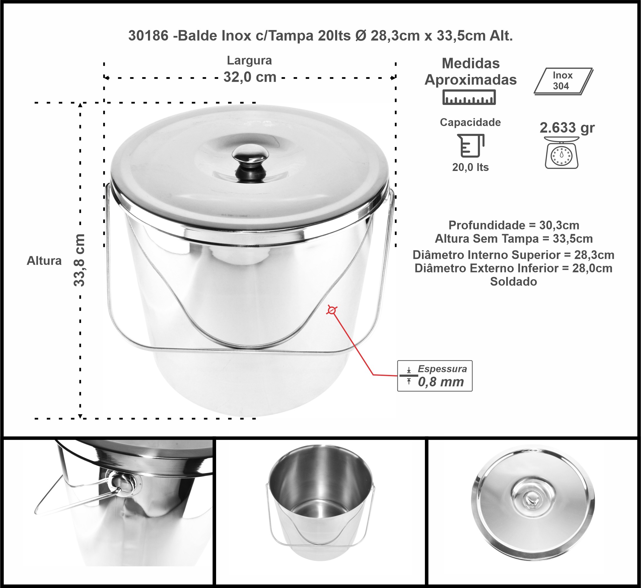 Balde Inox com Tampa 20 lts - Ind. BalCa - canecas personalizadas com ...