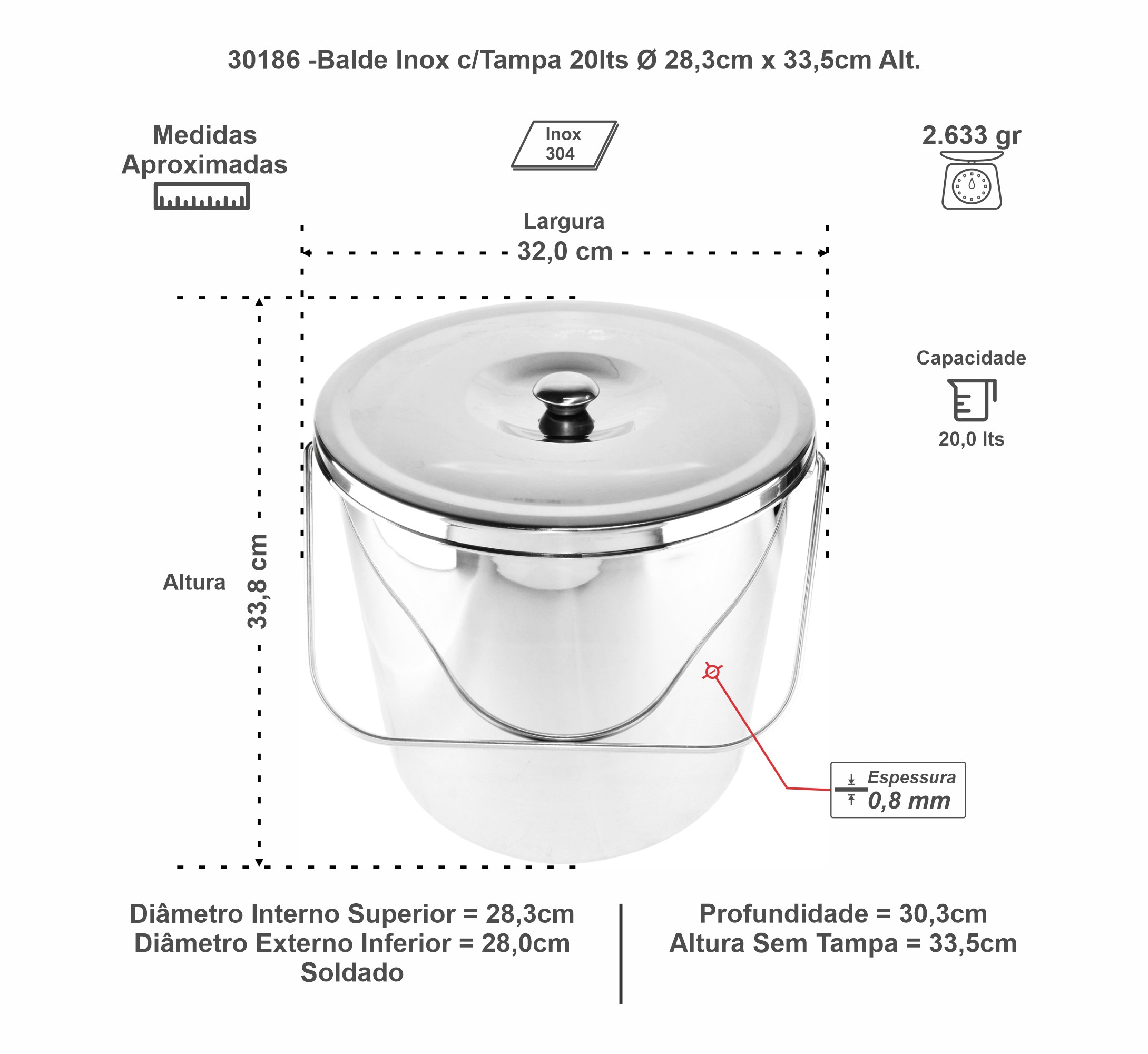 Balde Inox com Tampa 20 lts - Ind. BalCa - canecas personalizadas com ...
