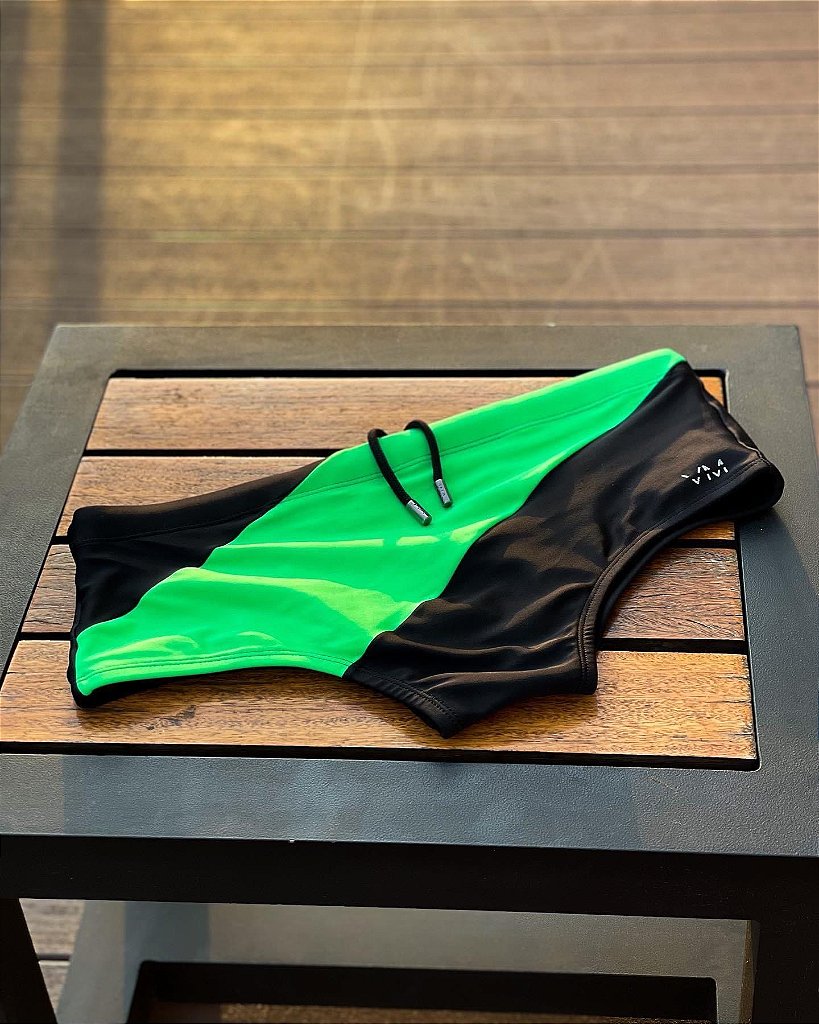 Sunga VM Clássica Bicolor Preta Faixa Verde Neon - VM Wear