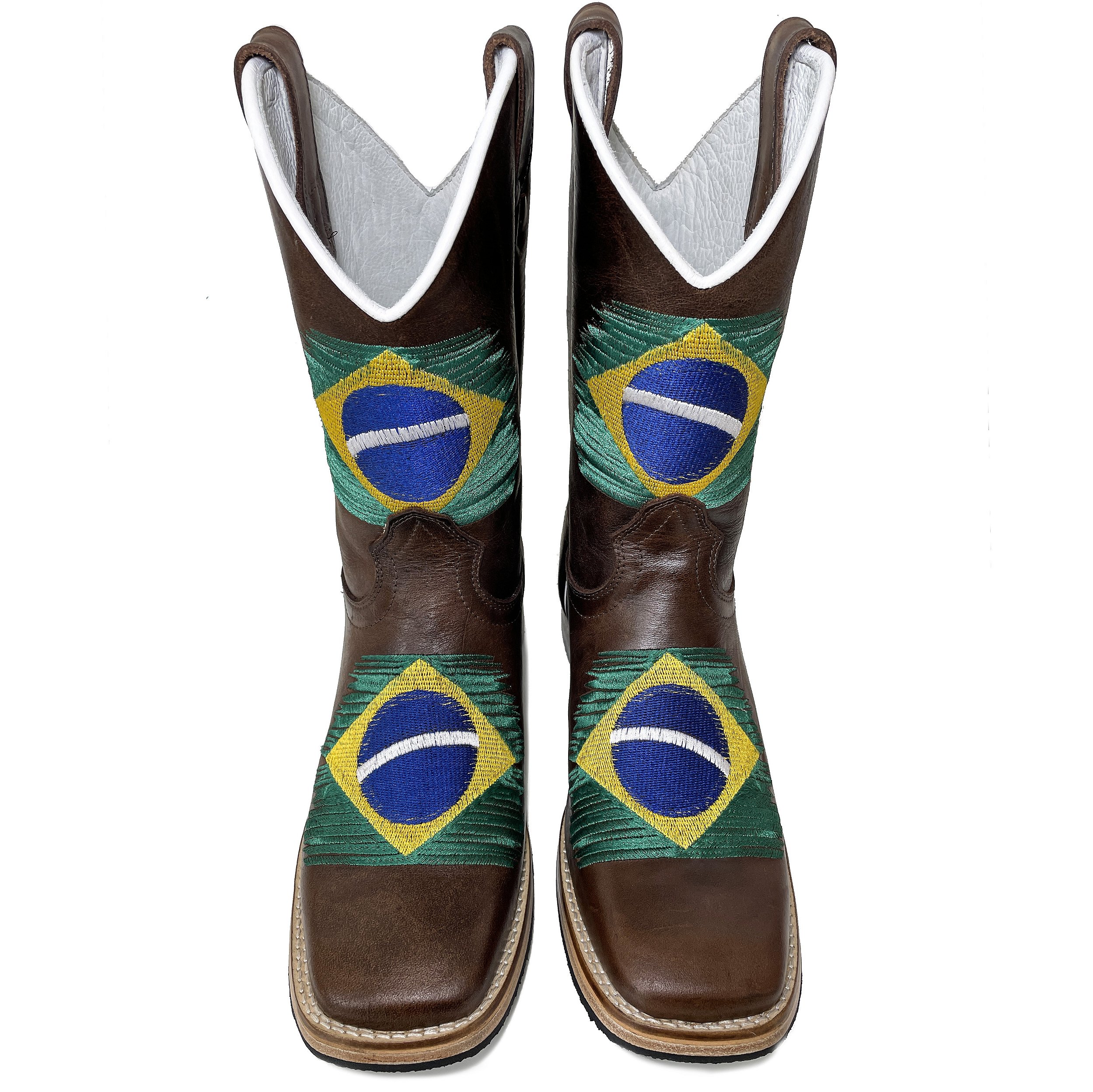 Bota Texana Touro Sentado Bandeira Brasil Sola de Couro Bico Quadrado - Bruto Botas