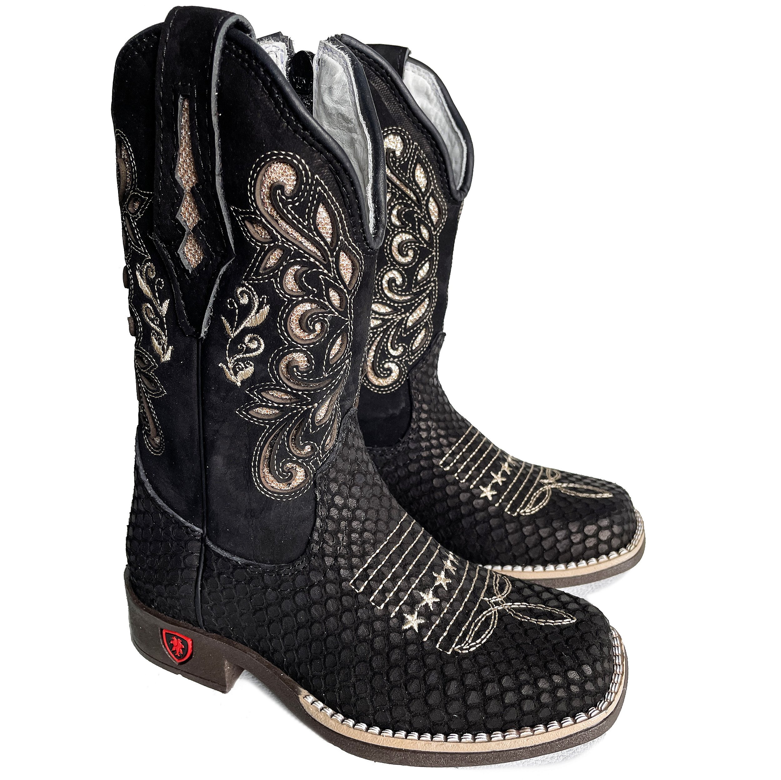 Bota Texana Infantil Feminina Estampa Tilapia Black Bico Quadrado ...