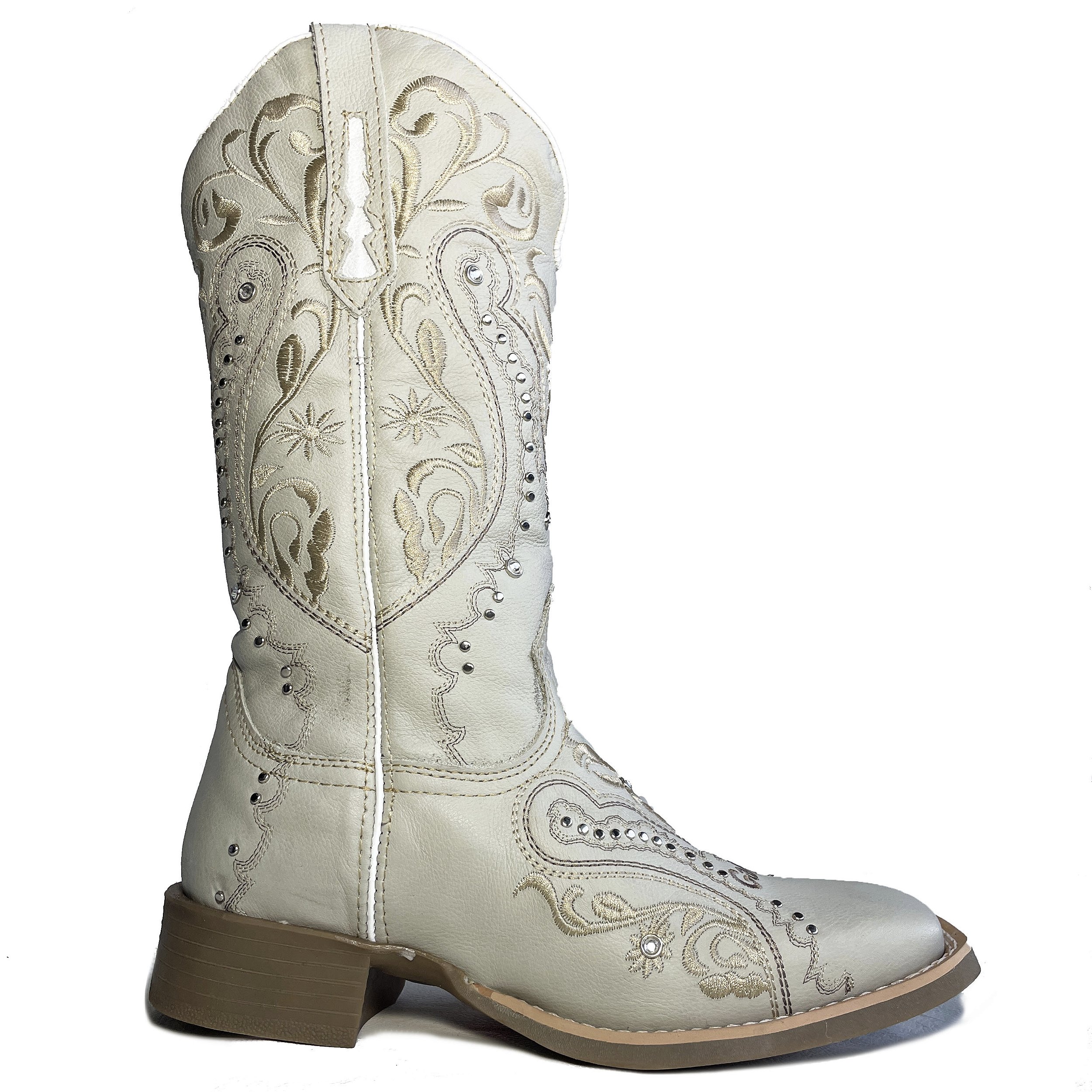 Bota Texana Feminina Creme Country Girl Sola Marrom Bico Quadrado ...