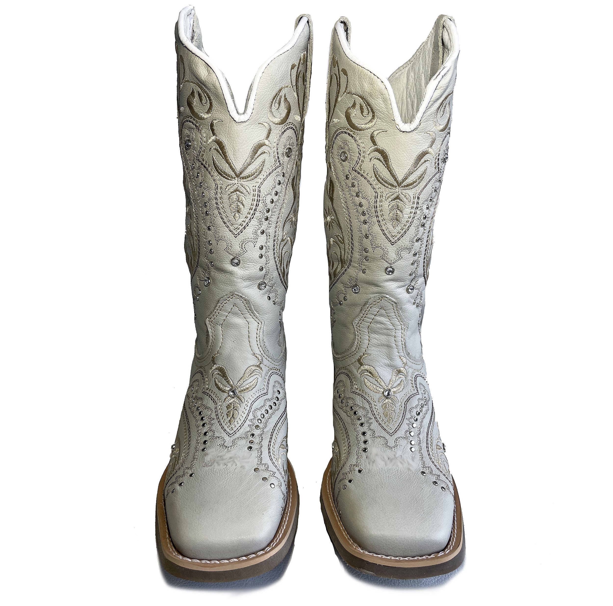 Bota Texana Feminina Creme Country Girl Sola Marrom Bico Quadrado ...