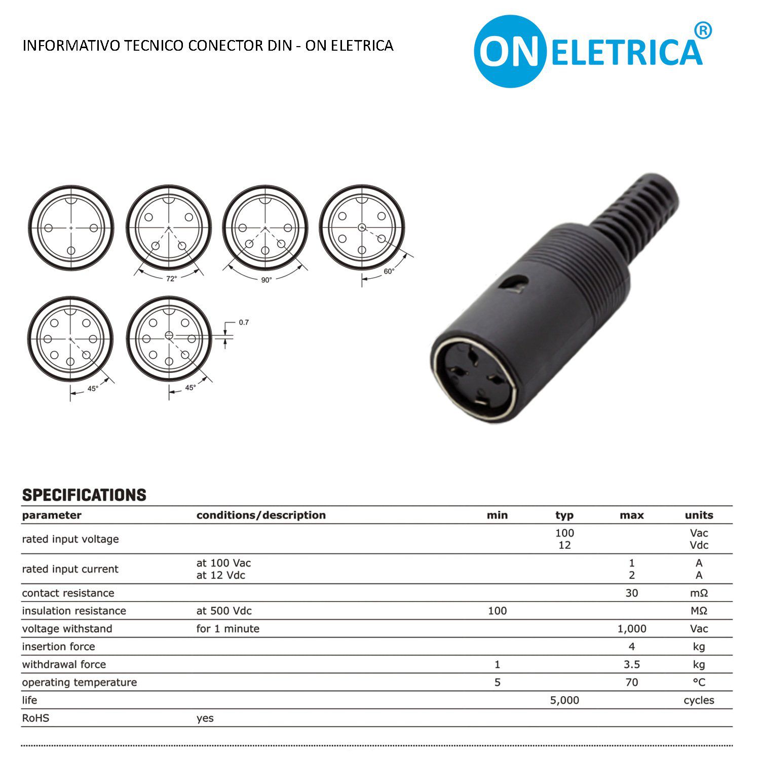 Conector 4 Pinos Padrão DIN Femea Lado Cabo - ON ELETRICA - Melhores ...
