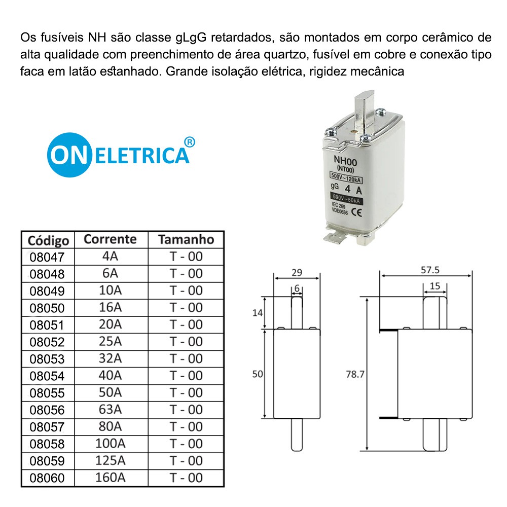 Fusivel NH00 63A 500V 120KA Retardado - ON ELETRICA - Melhores Produtos ...