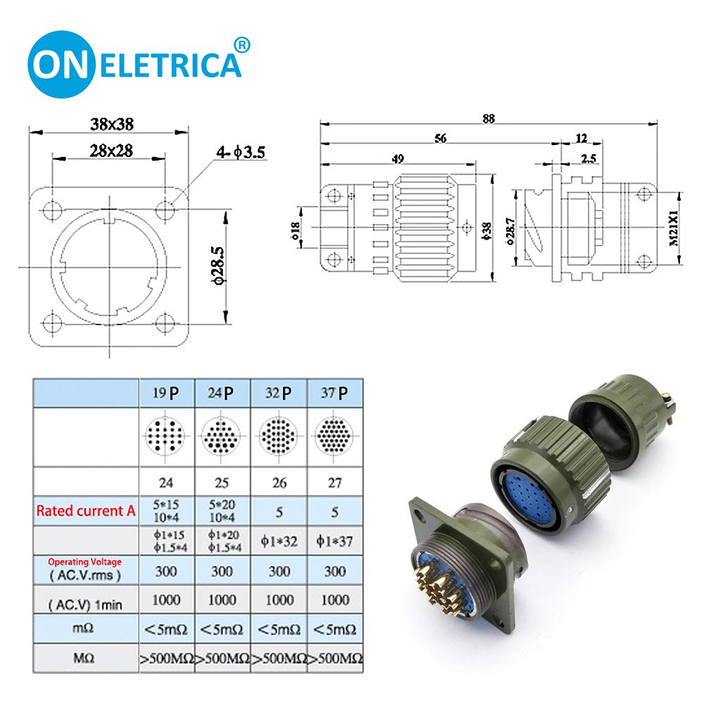 Conector 32 Pinos Militar em Alumínio Conjunto Macho e Femea - ON ...