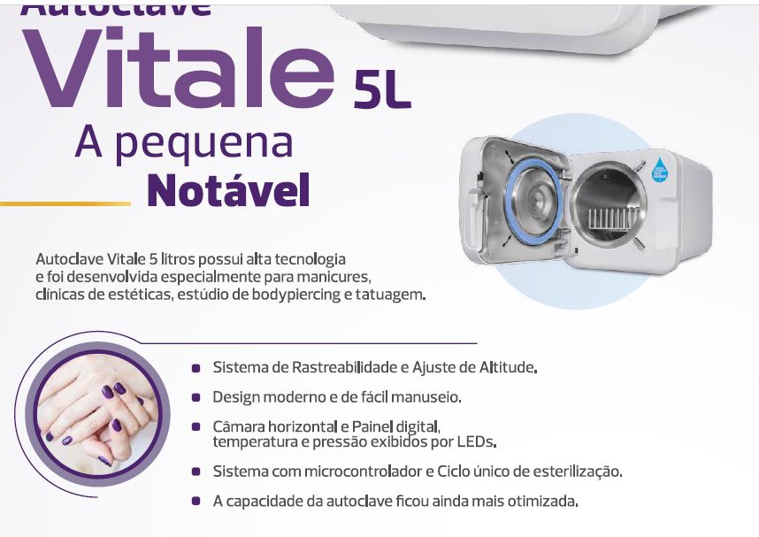 AUTOCLAVE VITALE CLASS 5L INOX 127-220V - LILAS - Auxilium Odonto