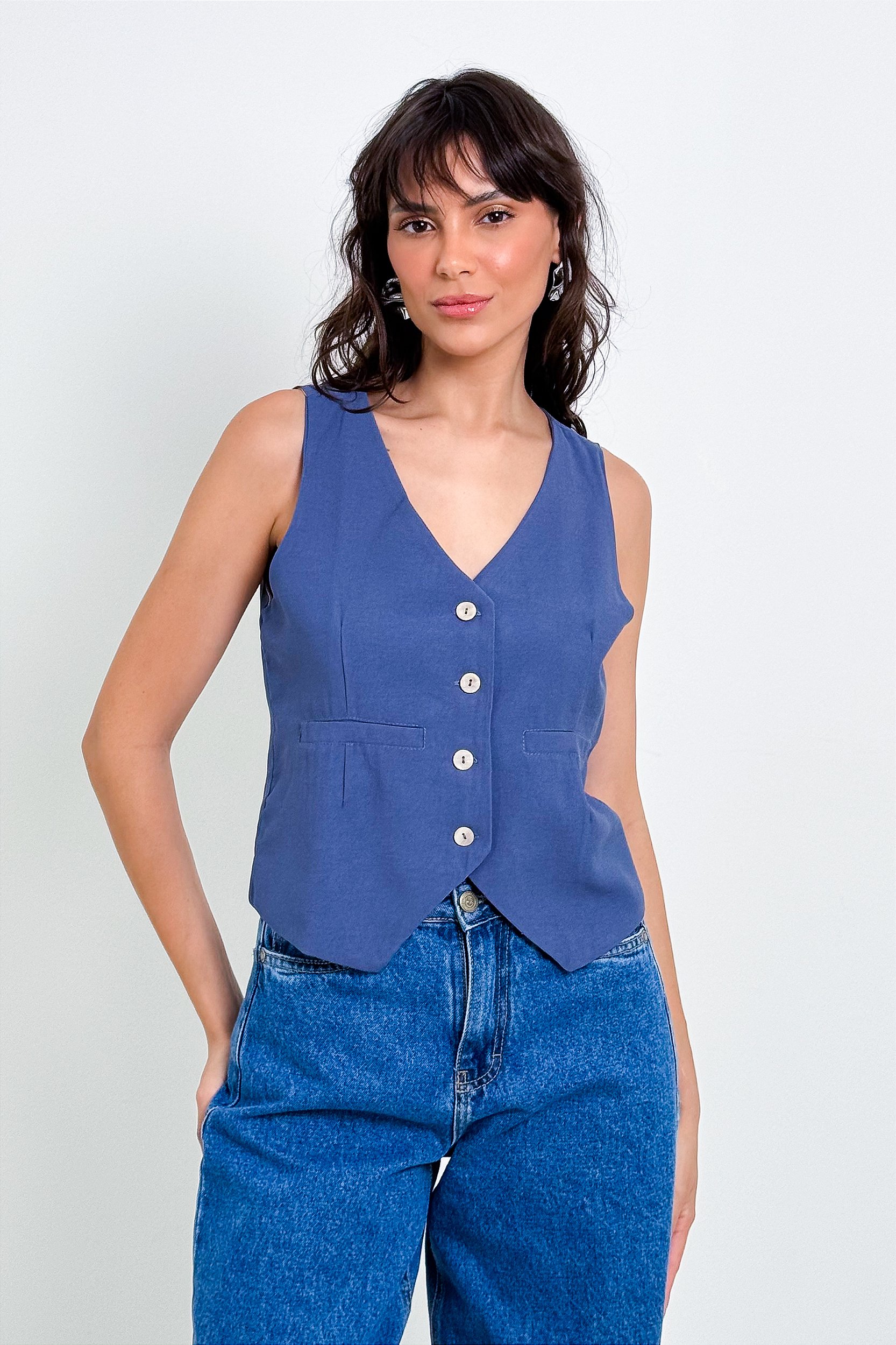 Colete Liso Color Botões - Zás! Loja