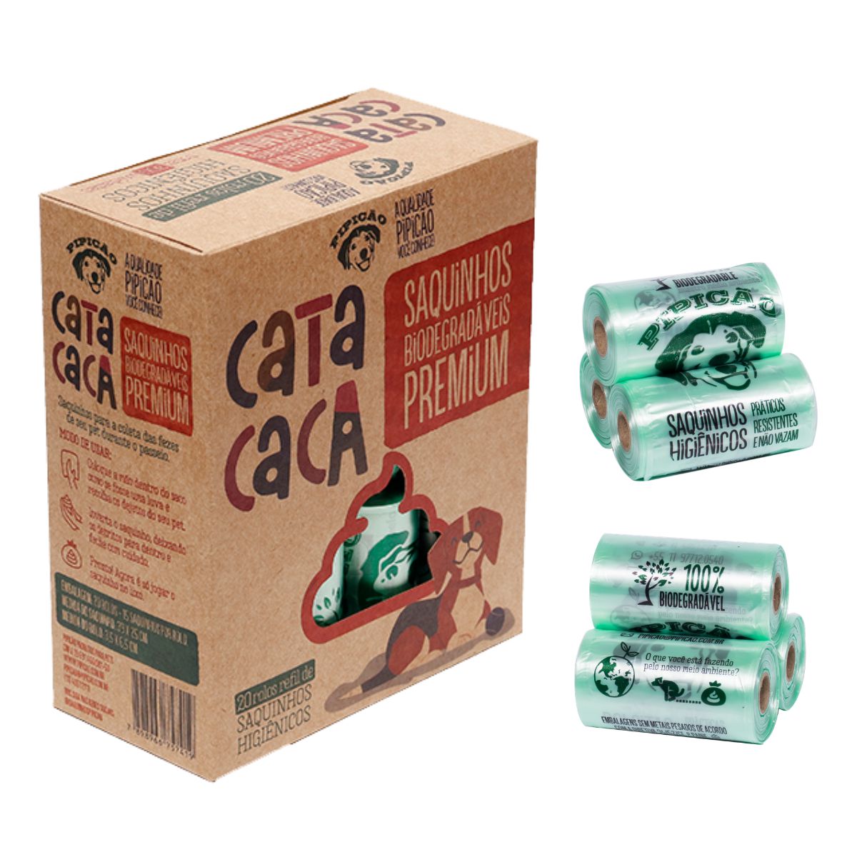 Kit 20 Rolinhos de Saquinhos Biodegradáveis Cata Caca Refil - Pipicao ...
