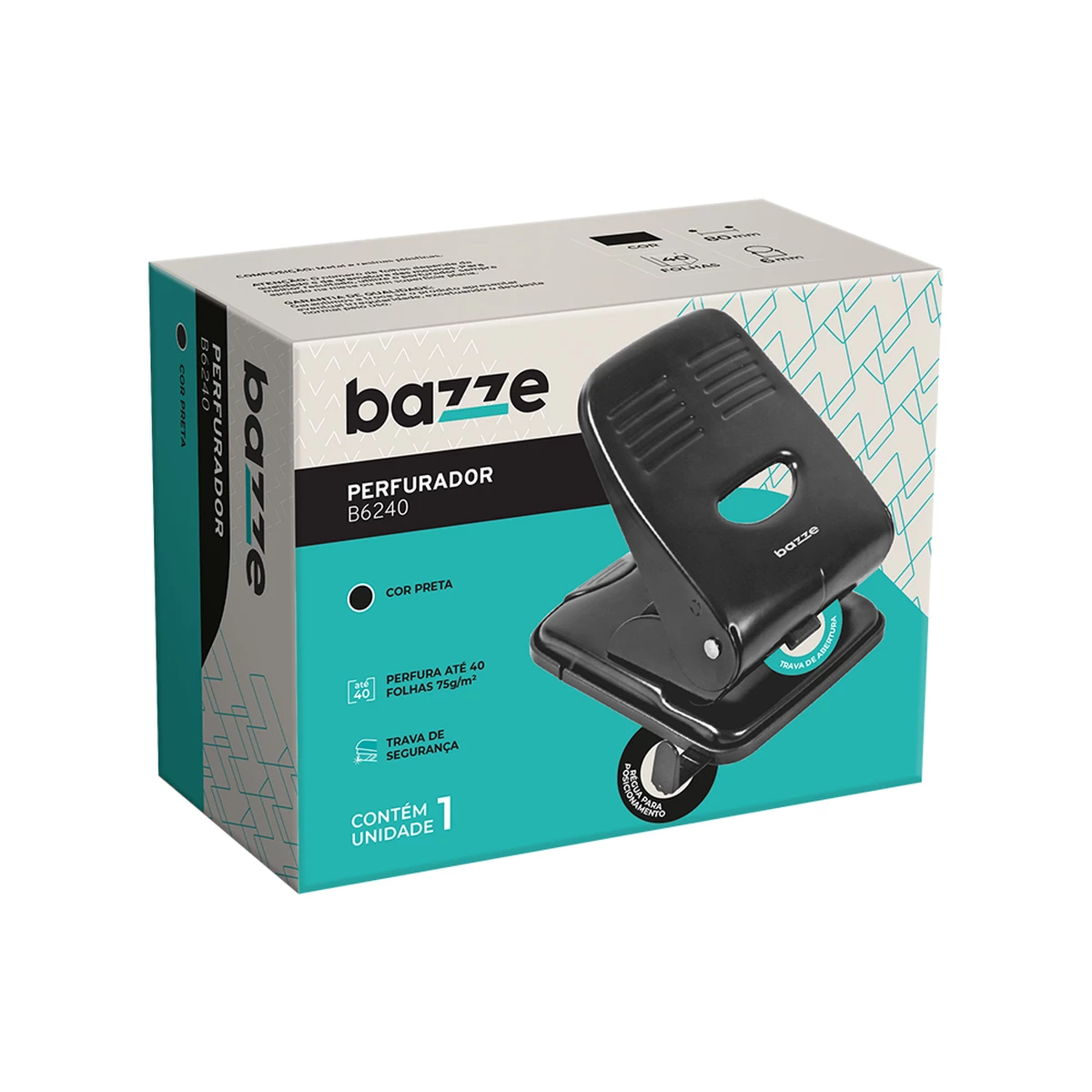 Perfurador B6240 - 2 Furos - 40 Folhas Metálico Preto - Bazze - Acalanto