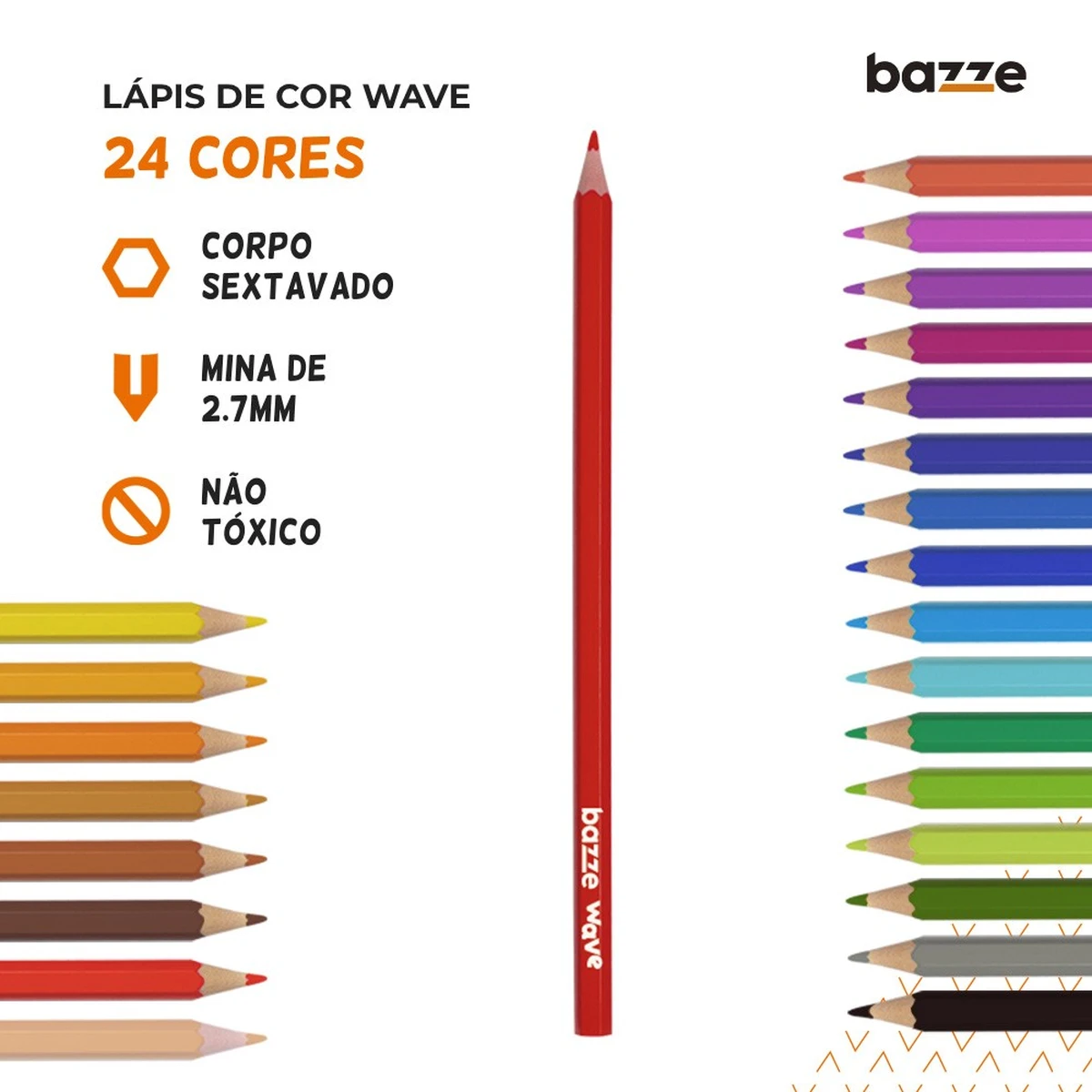 Lápis De Cor Wave 24 cores Bazze - Acalanto