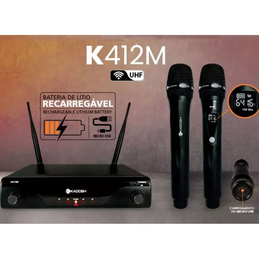 Microfone Kadosh Sem Fio K412m Recarregável duplo de mão - Loja de Instrumentos Musicais São ...