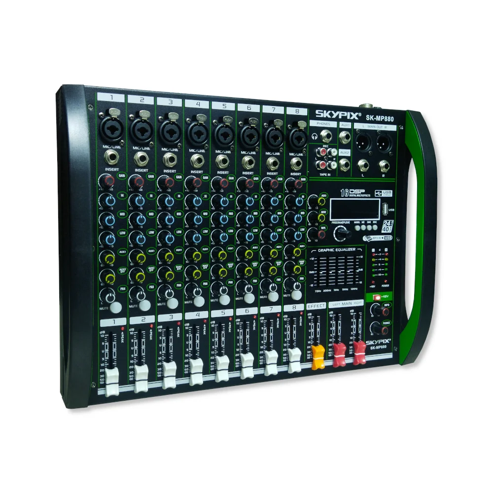 Mesa de som 8 Canais Skypix SK-MP880 PLUS 16 efeitos 2 auxiliares ...