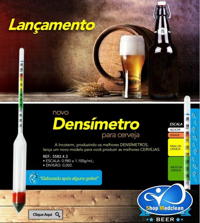 Densímetro para cerveja completo com escala colorida e proveta de 100m ...
