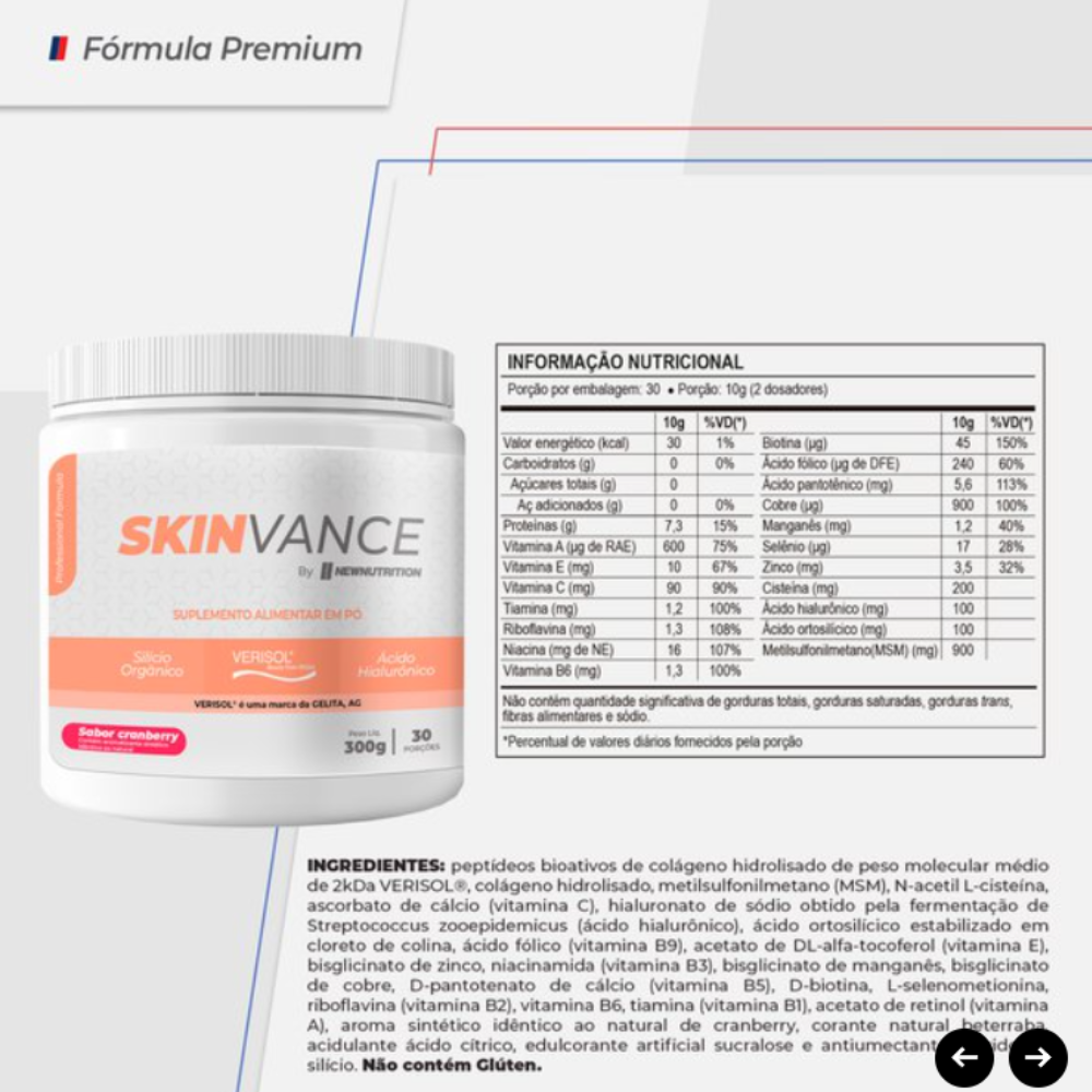 Colágeno SKINVANCE® em Pó 300g Sabor Cranberry - Newnutrition - Merlin ...