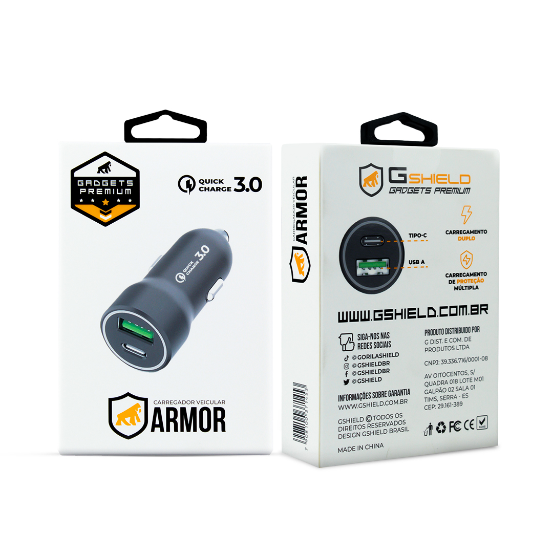 Carregador Veicular Turbo Armor USB Tipo C - Gshield - Atacado Gorila ...