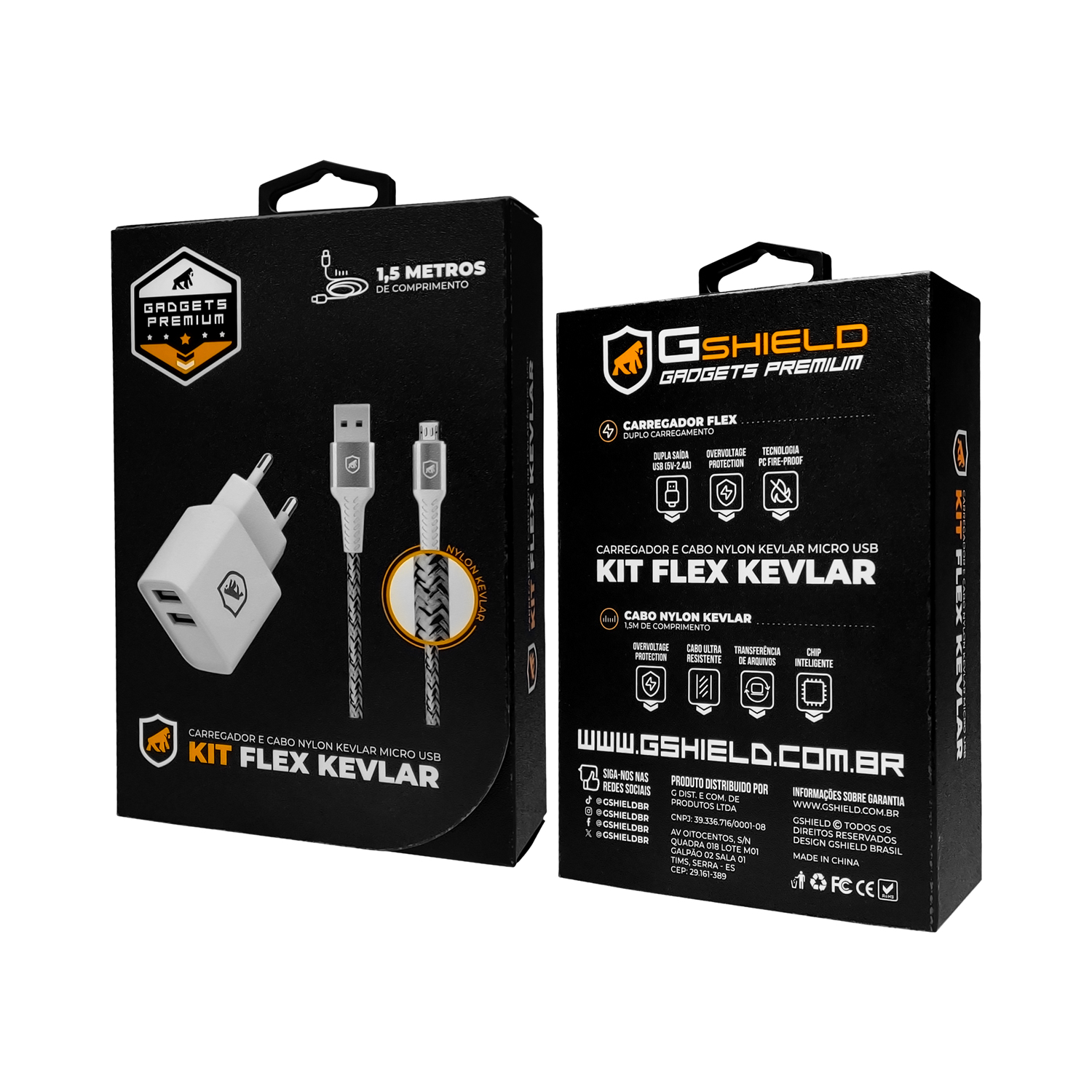 Kit Carregador de Parede Flex + Cabo Nylon Kevlar - Tipo C, Lightning e Micro USB V8 - 1,5M ...