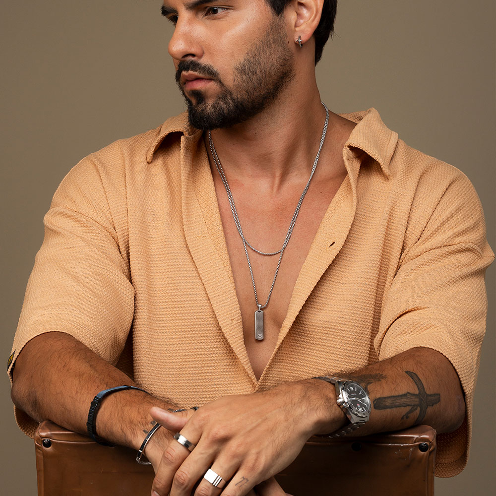 Colar Masculino Pingente Detalhes Símbolo em Aço Inoxidável Prata ...