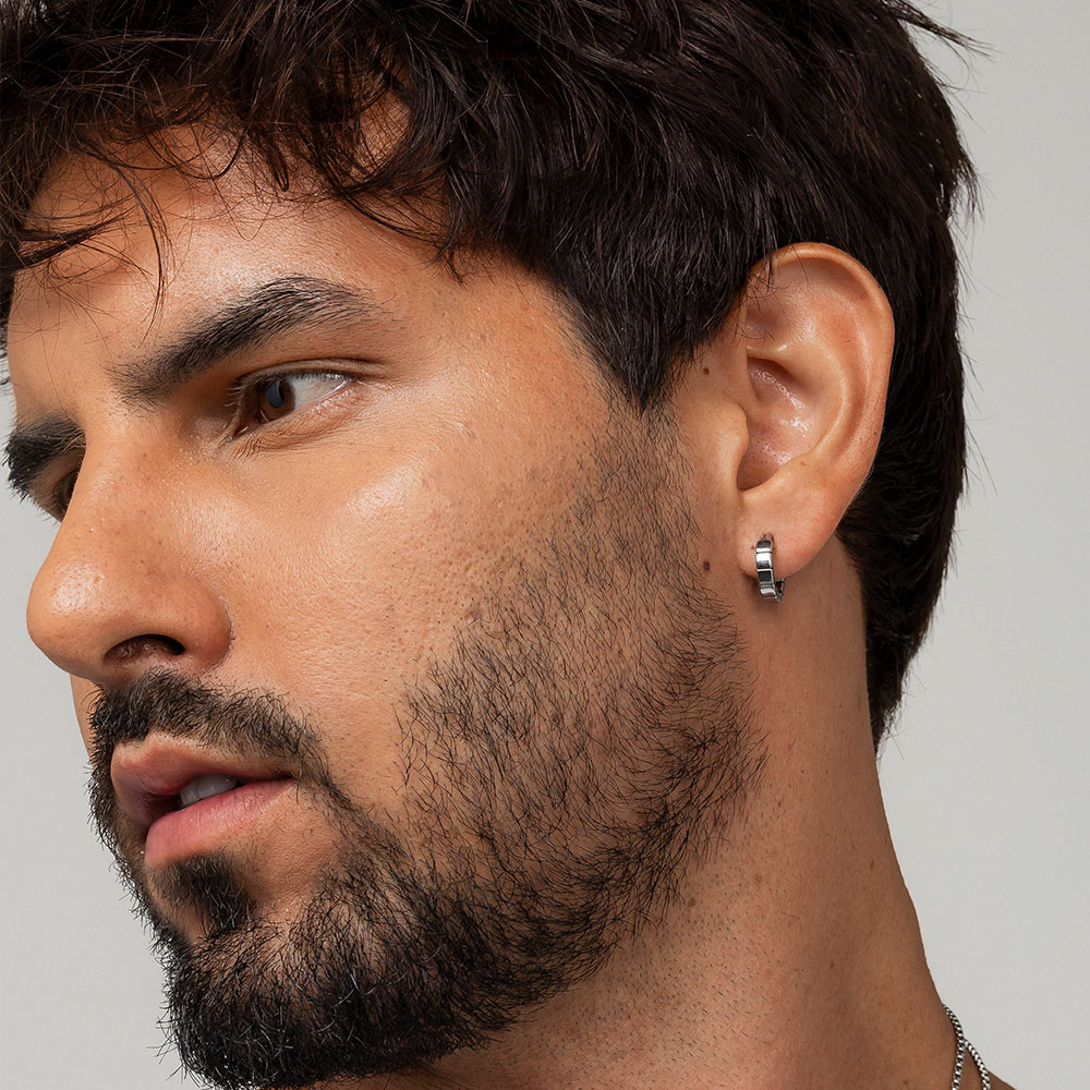Brinco Argola Masculino Detalhes em Aço Inoxidável Prata - Par - Loja ...