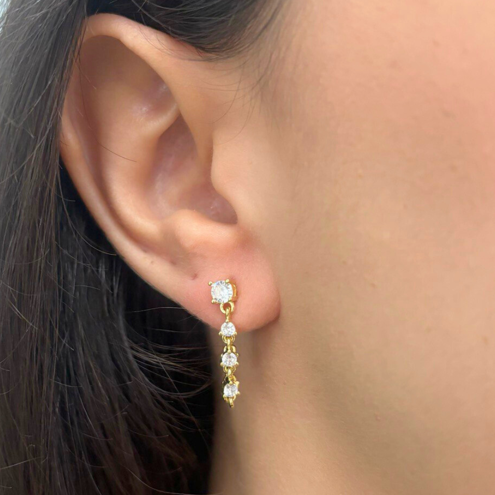 Brinco Ear Line Zircônias Banho de Ouro 18k - Loja - Veri