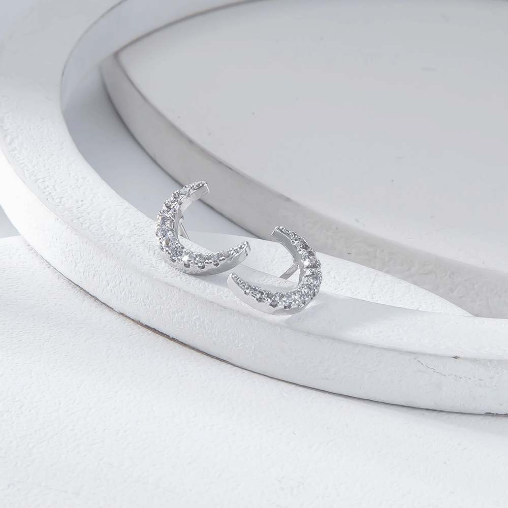 Conjunto Colar e Brinco Lua Zircônia Incolor Banho de Ródio Branco - Loja - Veri