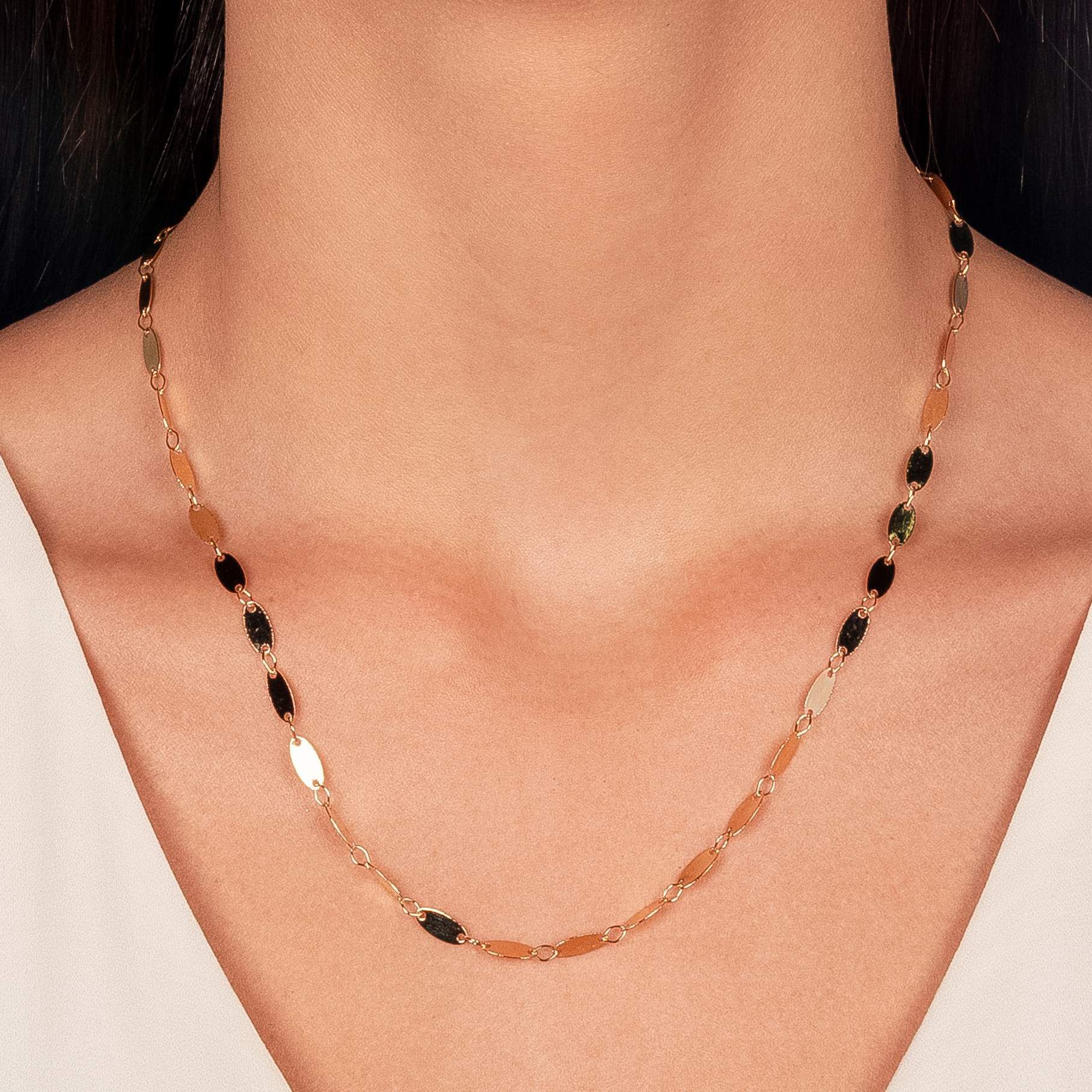 Colar Chapas Ovais Lisas - Semijoias de Luxo | Marabela