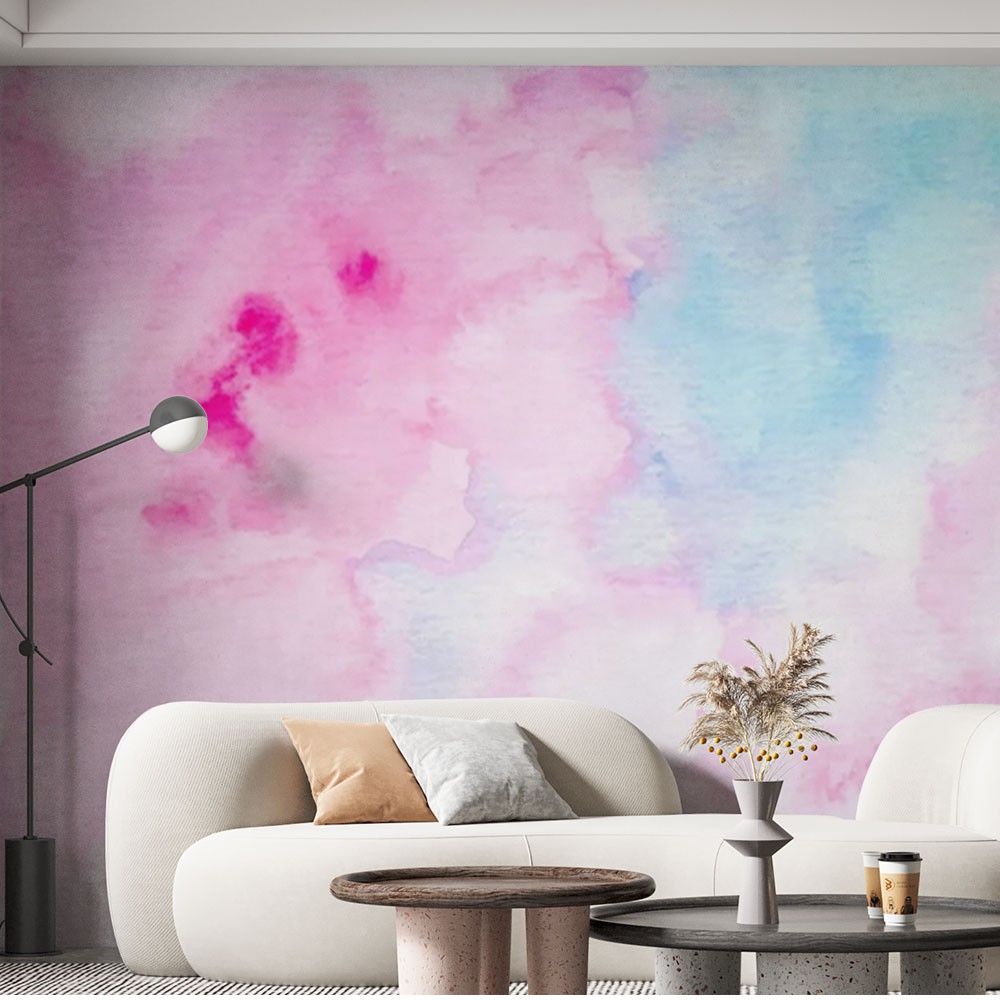 Papel de parede aquarela rosa e azul - Alô Papers
