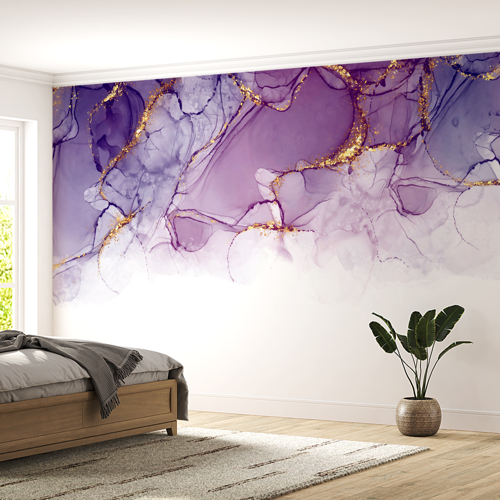 Papel de Parede Aquarela roxo com detalhes em dourado | AloPapes.com.b ...