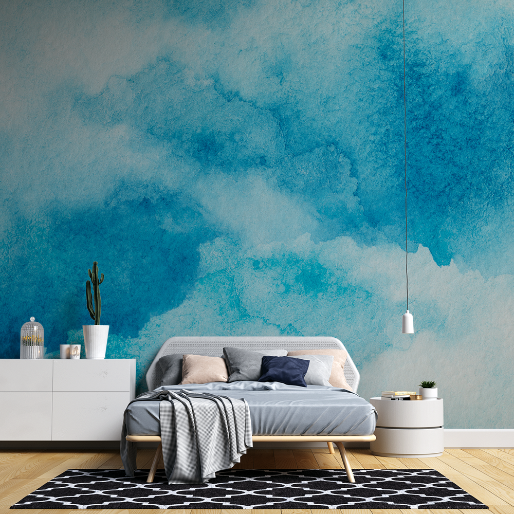 Papel de Parede Aquarela Azul - Alô Papers