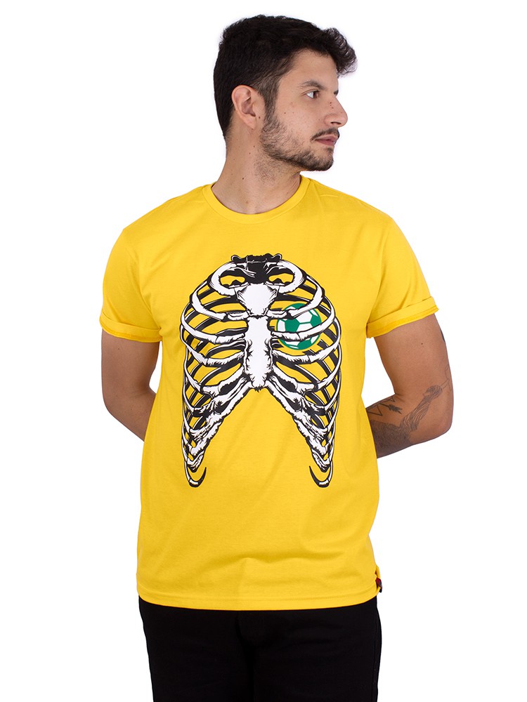 Camiseta Brasil Esqueleto Amarela - Art Rock Camisetas - Receba em Casa