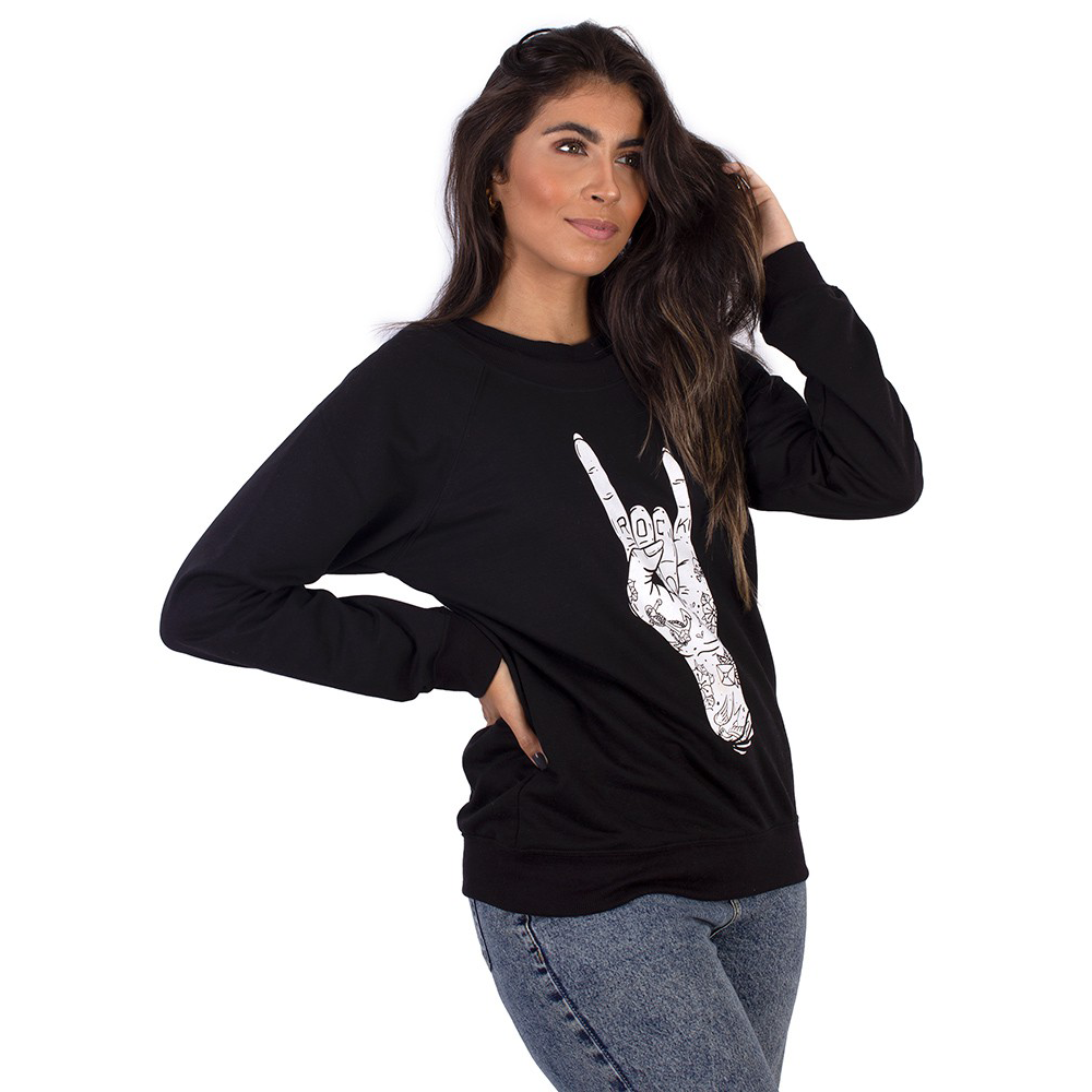 Moletinho Feminino Raglan Tattoo Hand Preto - Art Rock Camisetas ...