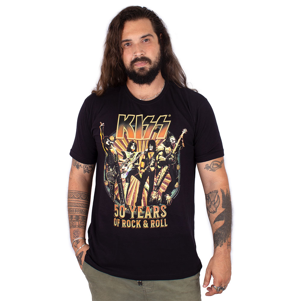 Camiseta Kiss 50 Years Of Rock & Roll Preta Oficial - Art Rock ...