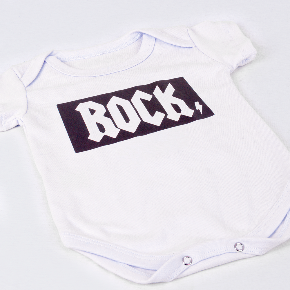 Body Bebê Rock Branco - Art Rock Camisetas - Desde 1992
