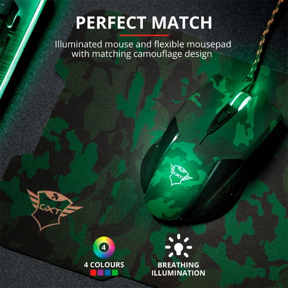 Mouse Gamer Trust GXT 781 Rixa + Mousepad, Control, Verde Camuflado ...