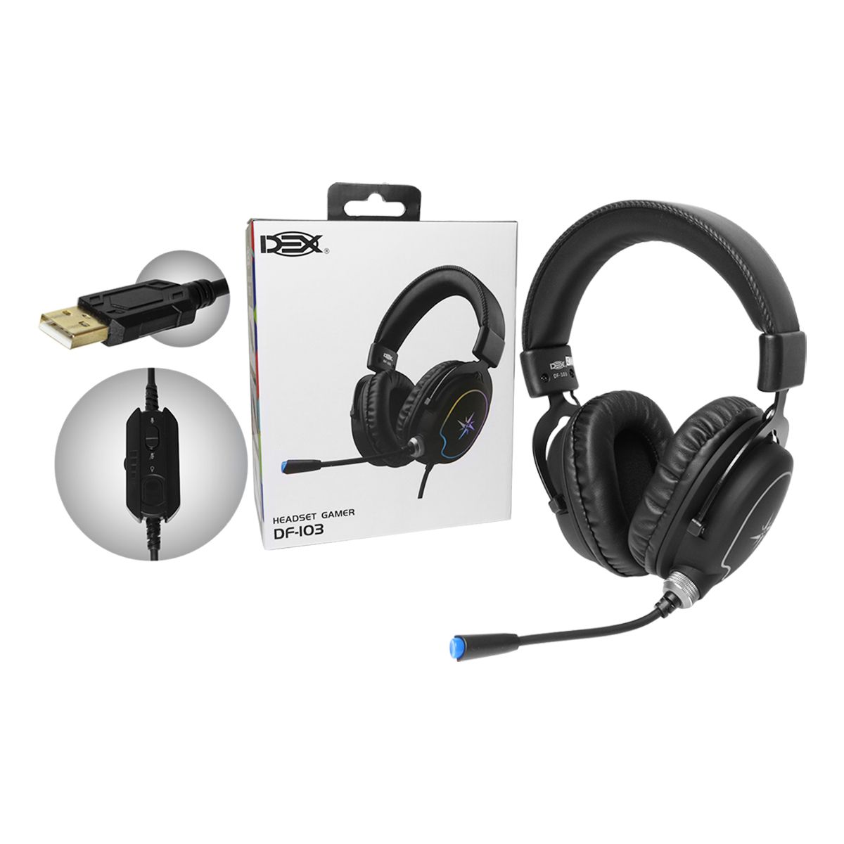 Headset Gamer Dex DF-103, Virtual 7.1 USB - Loja Zeus Games