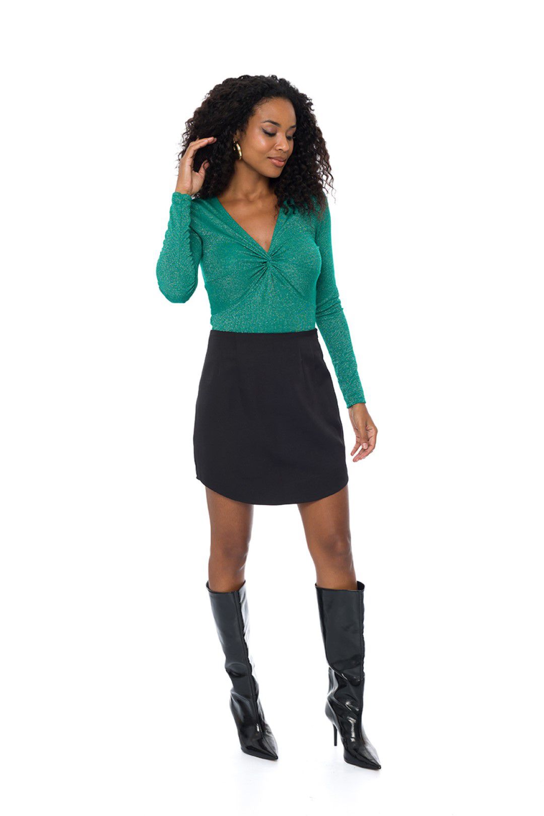 Body Verde Em Ribana Canelada Com Lurex Manga Longa - Dellilu - Moda ...