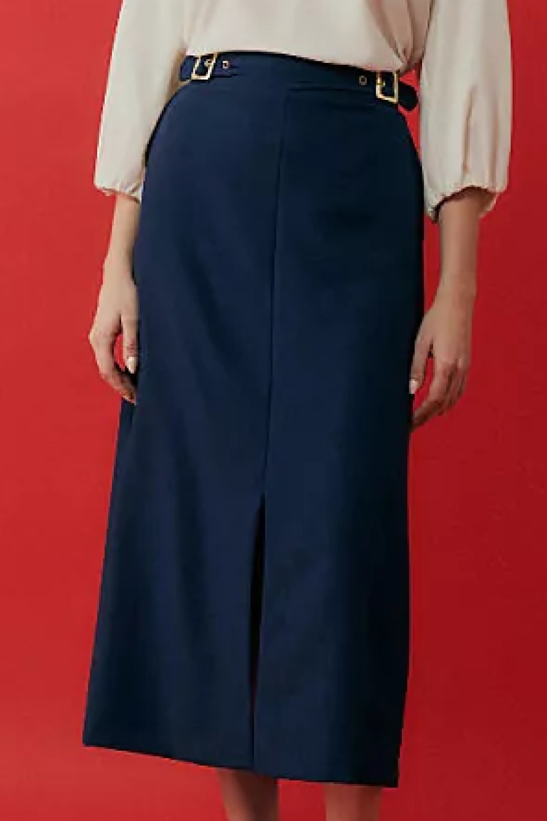 Saia Plus Size Maxi Midi Azul Com Fenda Frontal Simple Life - Dellilu ...