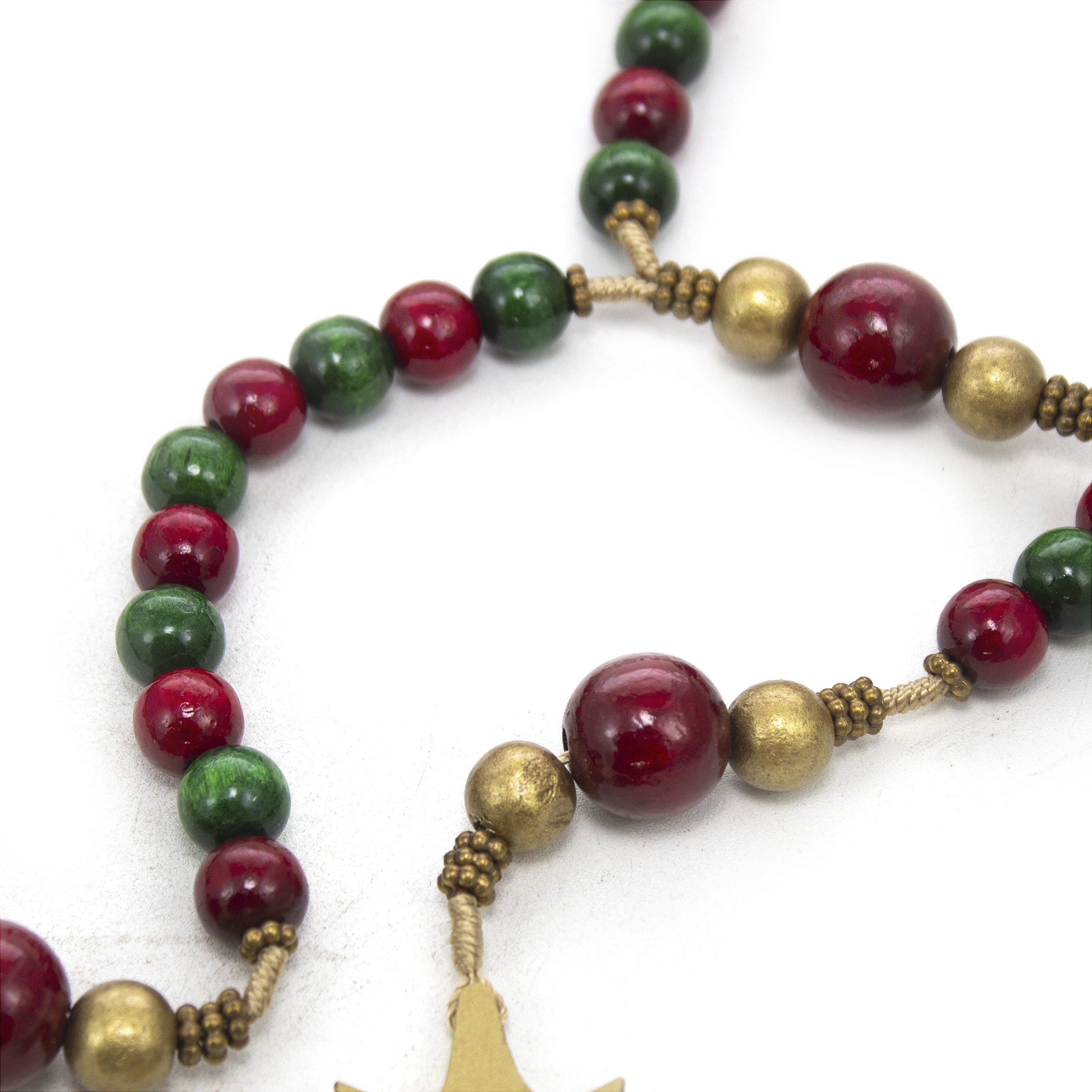 Terço Natalino Madeira Verde Vermelho 12mm - Amém decoração religiosa