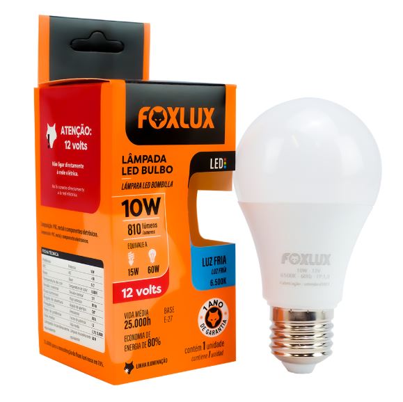 Lâmpada Led Bulbo 10W 12V 6500K FoxLux - 3R Soluções Elétricas ...