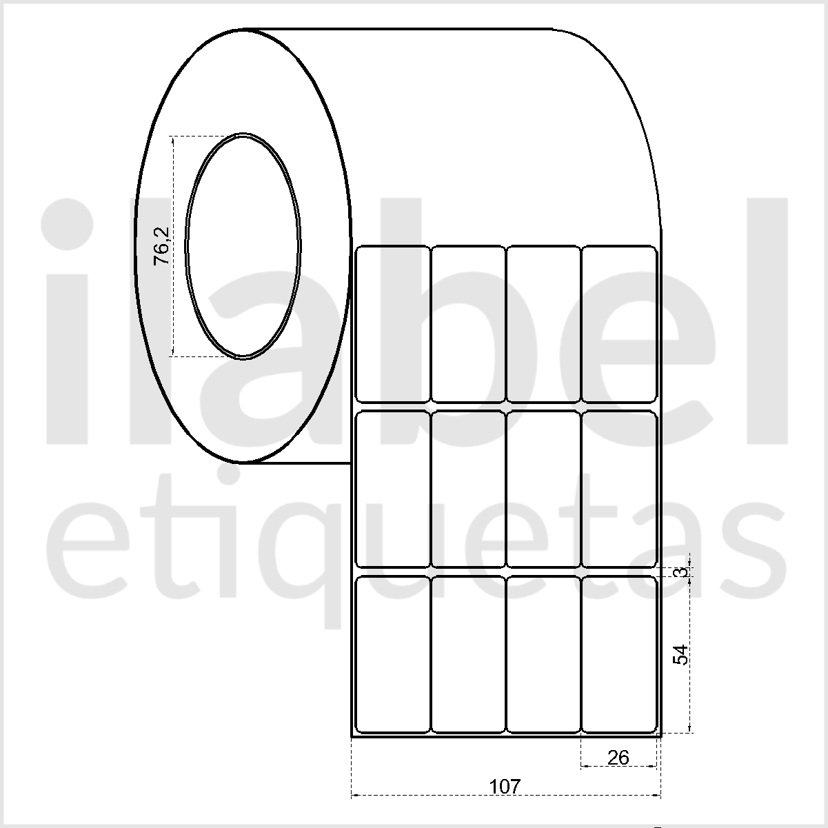 Etiqueta adesiva 26x54mm 2,6x5,4cm (4 colunas) Térmica (impressão sem ...