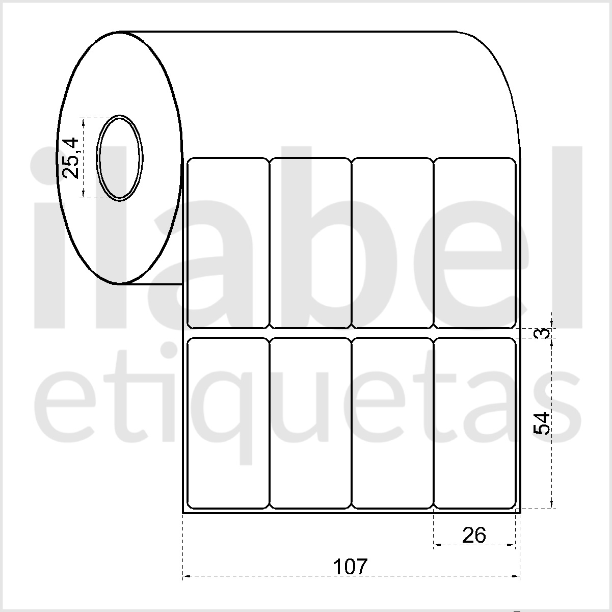 Etiqueta adesiva 26x54mm 2,6x5,4cm (4 colunas) Poliéster branco brilho ...