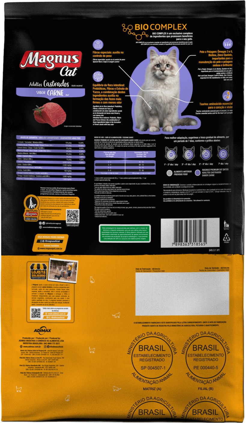 Magnus Premium Gatos Adultos Castrados Carne 1kg - Nosso Armazém ...