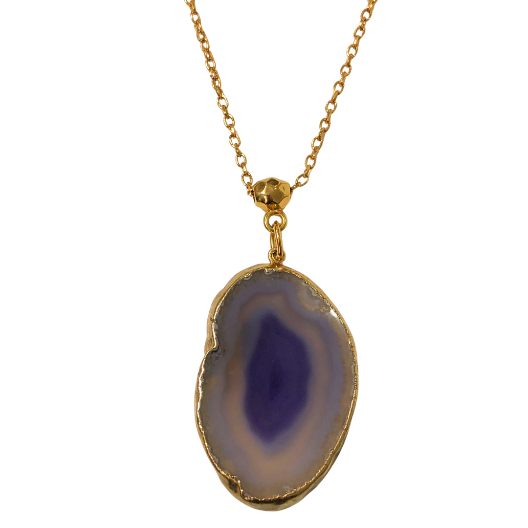 Colar Dourado com Pedra Ágata Roxa | Acessório Feminino Elegante ...