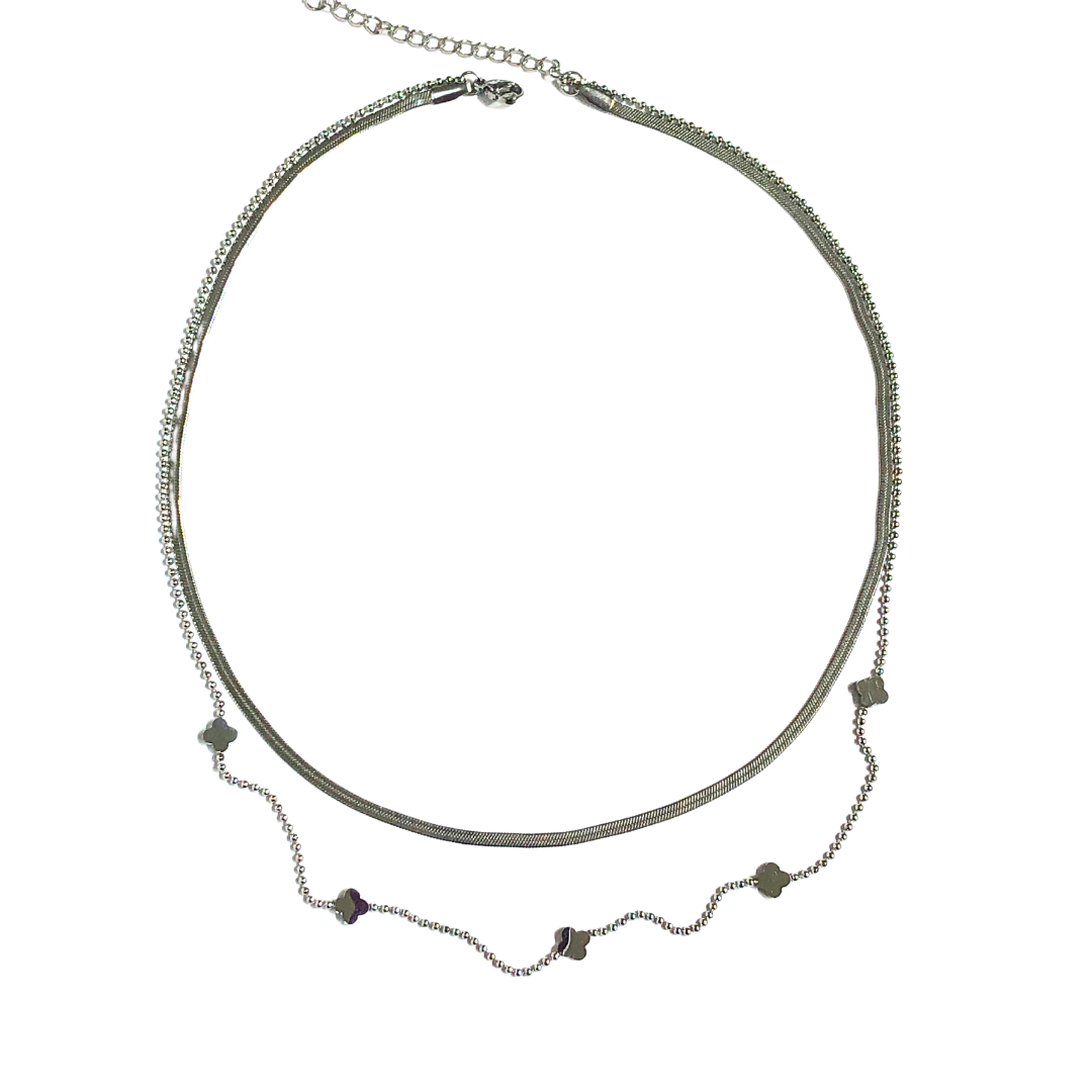 Colar Duplo de Aço Prata com Bolinhas e Van Cleef CL684 - Daniela ...